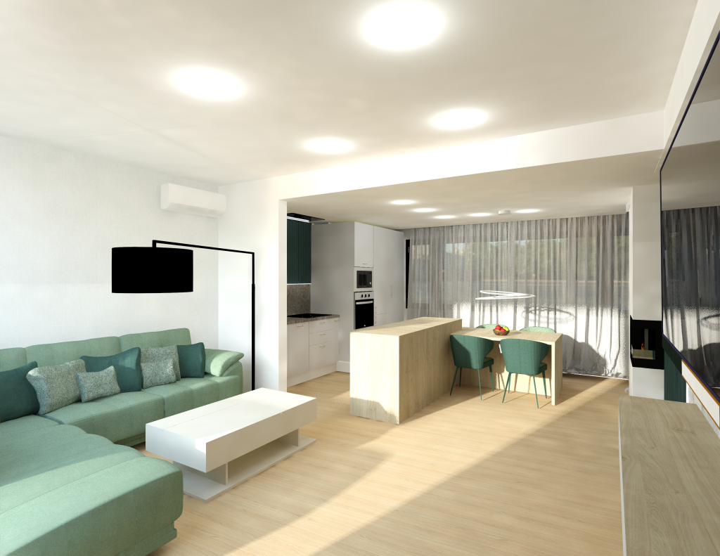 Proiect amenajare open space bucatarie cu living